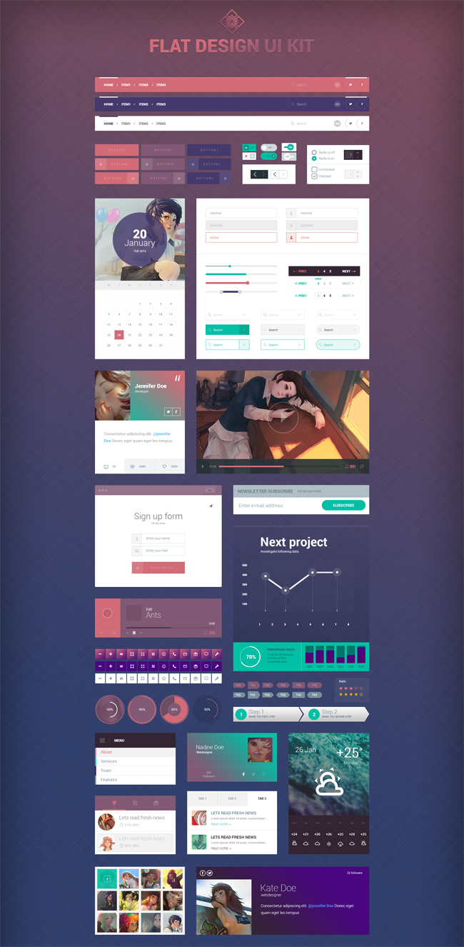 Freebie: Flat design UI kit by TeslaThemes – WPRealEstate